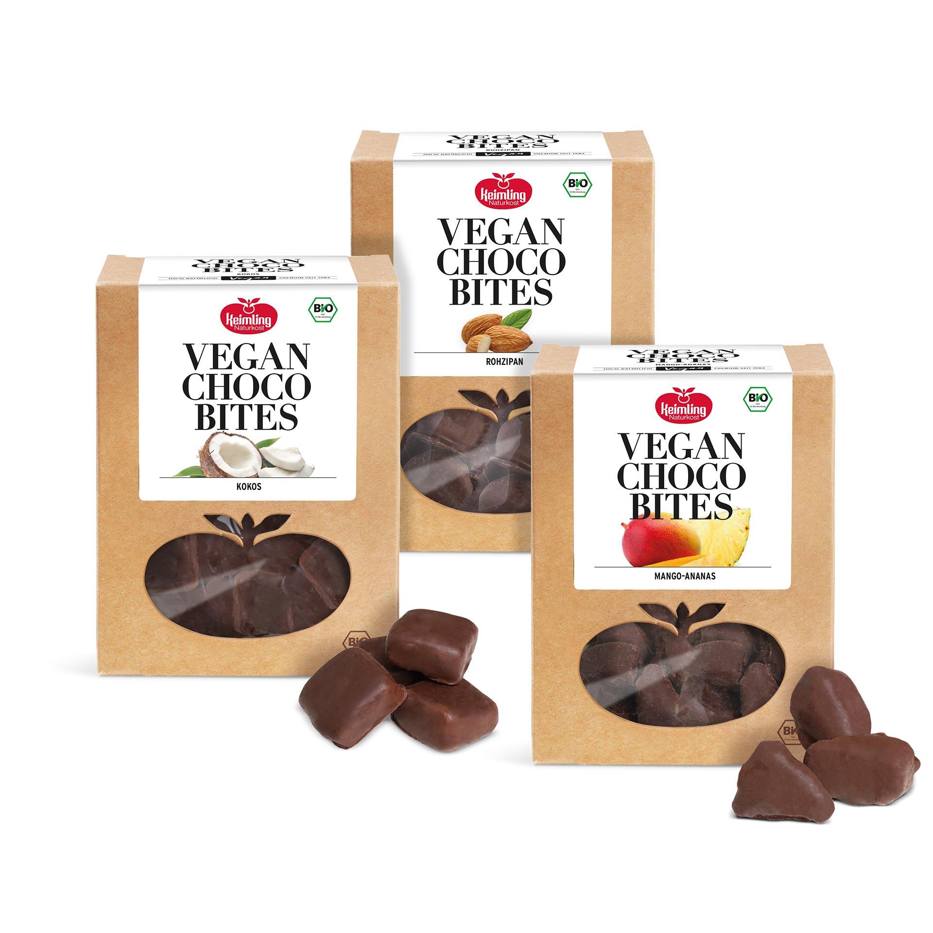 Vegan Choco Bites Probierset, bio 3x200 g online kaufen im Keimling Shop